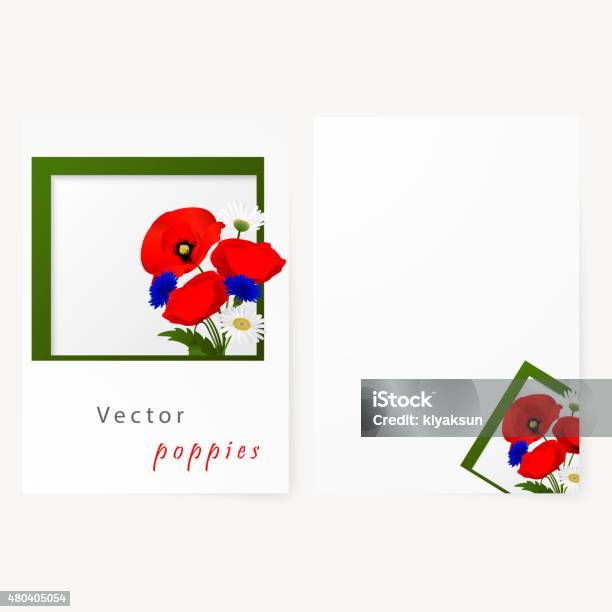 Kartu Template Dengan Chamomile Bunga Jagung Dan Poppy Bunga Merah