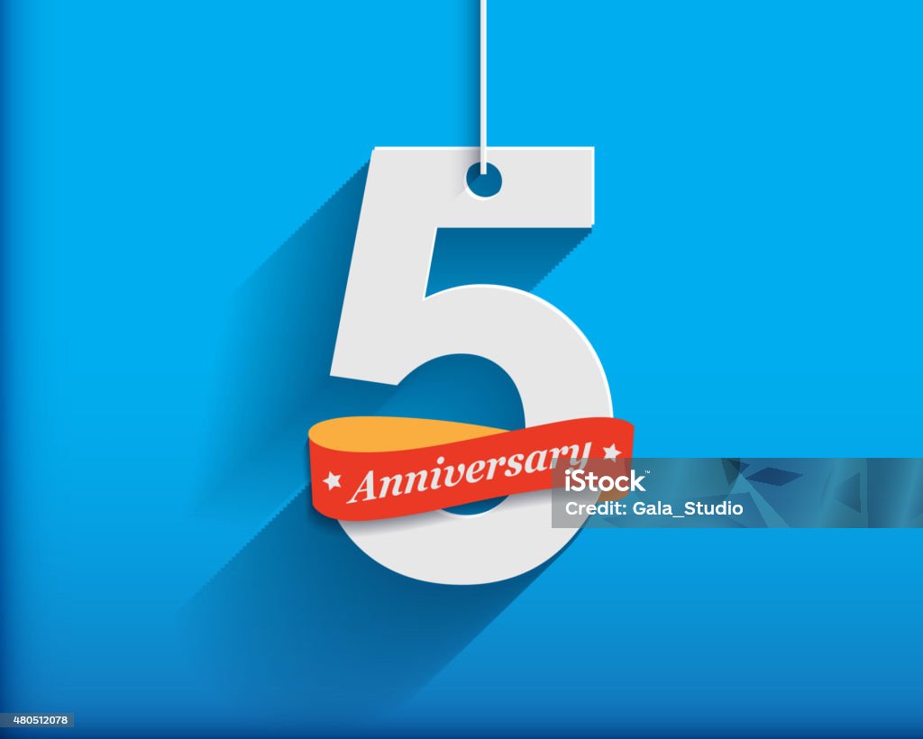 리본이 달린 5주년 번호 긴 플랫 종이 접기 스타일 2015년에 대한 스톡 벡터 아트 및 기타 이미지 2015년 5세기