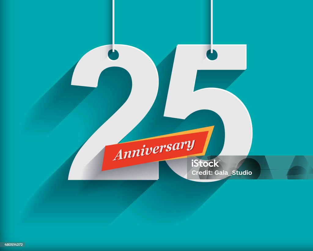 리본이 달린 25주년 기념 번호 긴 플랫 종이 접기 스타일 2015년에 대한 스톡 벡터 아트 및 기타 이미지 2015년