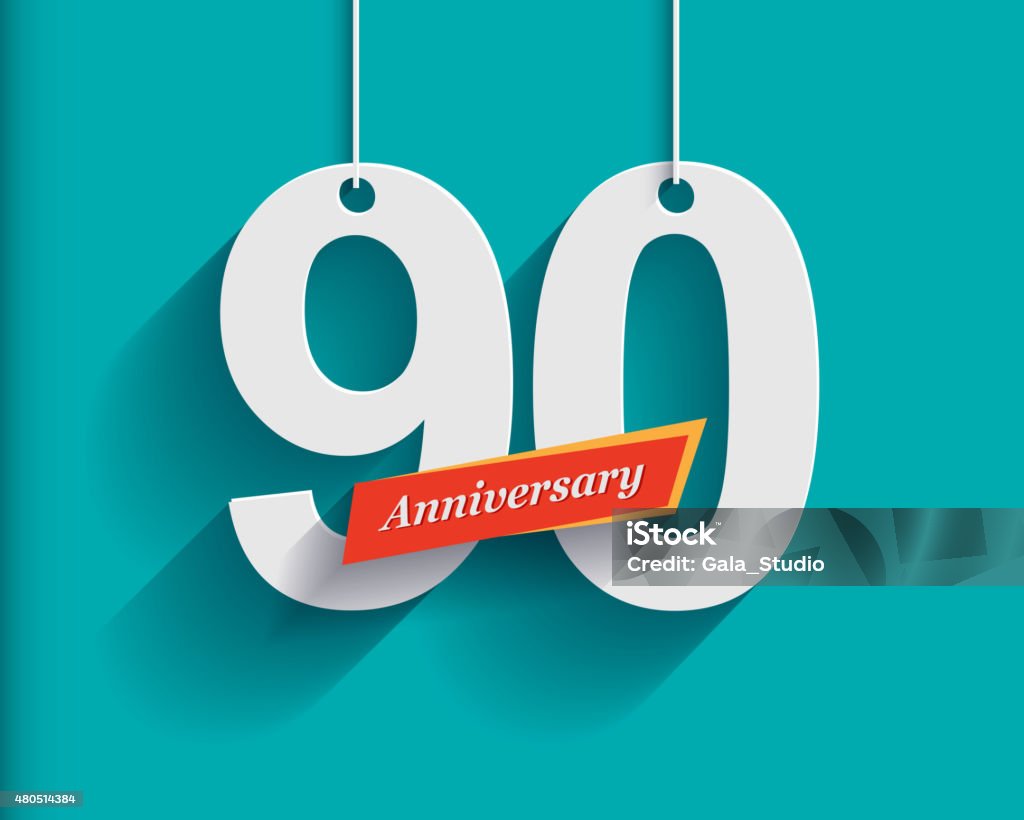 리본이 달린 90주년 기념 번호 긴 플랫 종이 접기 스타일 2015년에 대한 스톡 벡터 아트 및 기타 이미지 2015년