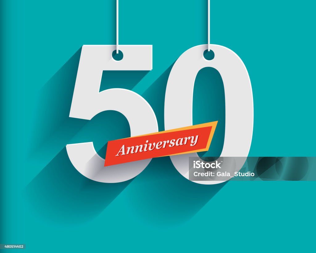 리본이 달린 50주년 기념 번호 긴 플랫 종이 접기 스타일 2015년에 대한 스톡 벡터 아트 및 기타 이미지 2015년