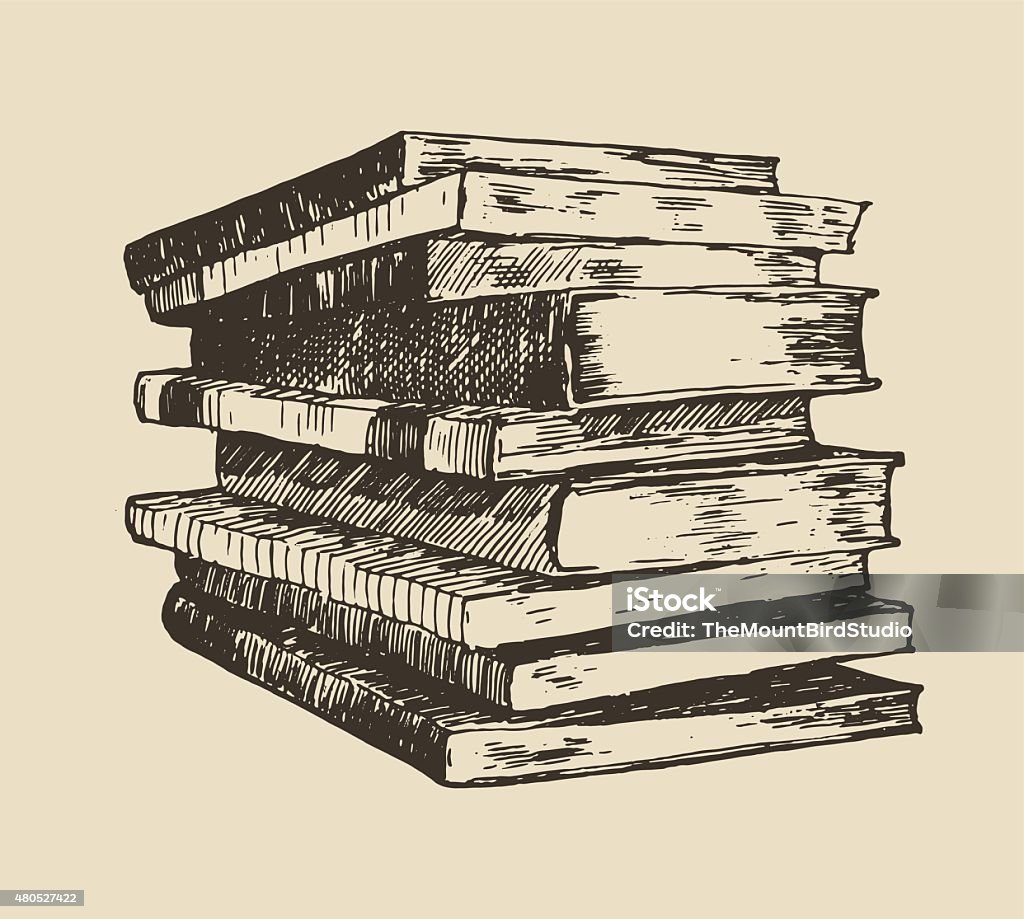 Pile Stack Of Old Books Vintage Hand Drawn Vector Stock Illustration