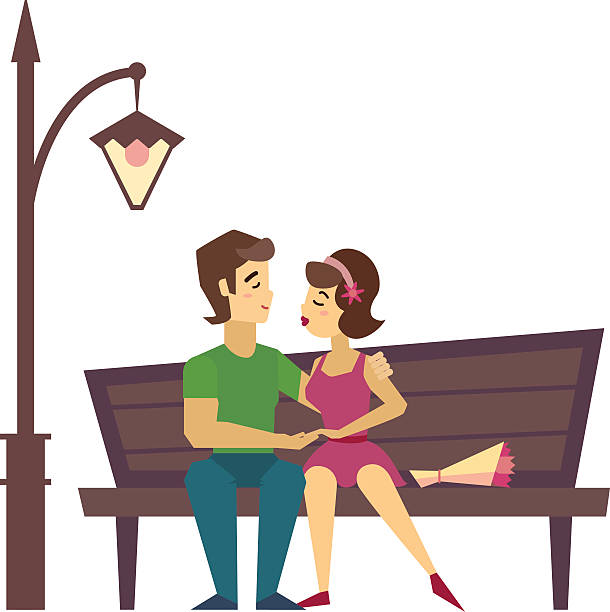 20 Romantic Couple Sitting Park Bench Together Drawing Stock