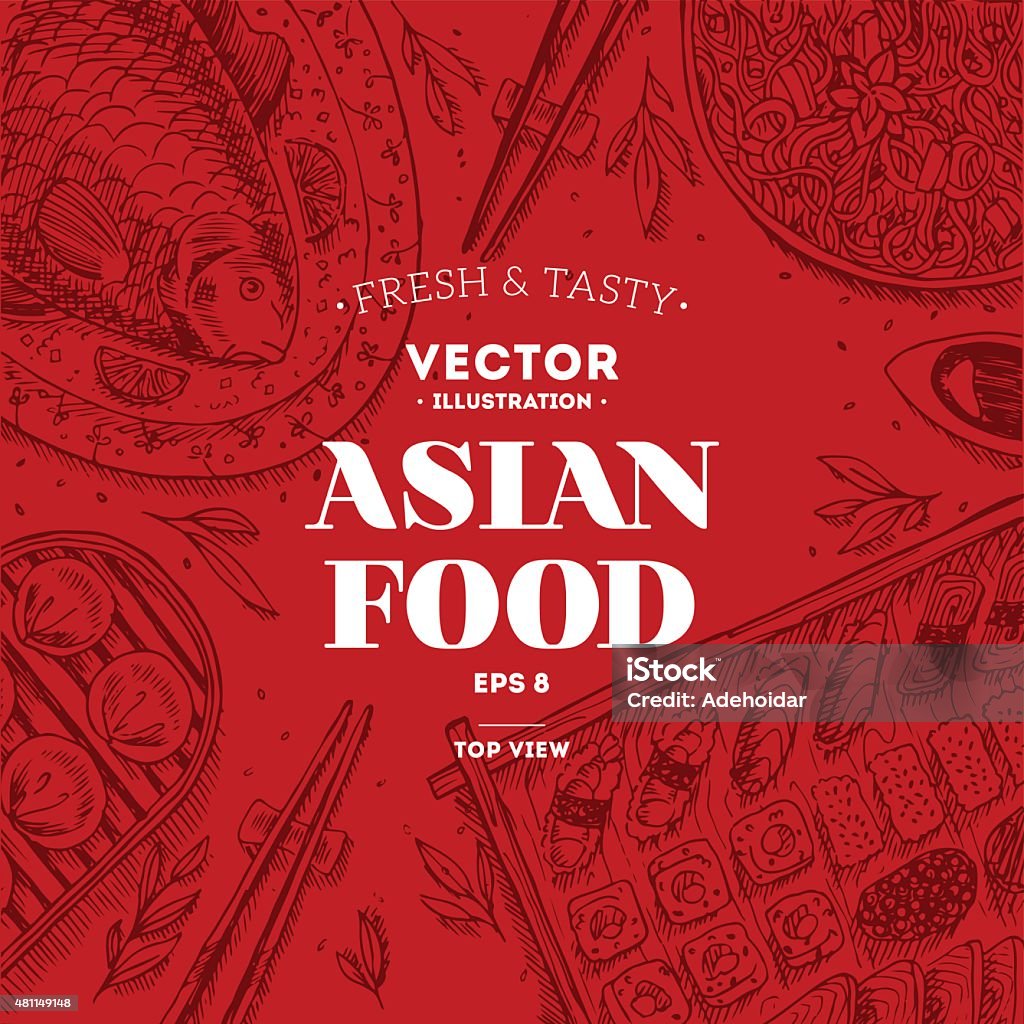 Asian Food Frame Linear Graphic Vector Illustration Stock Illustration