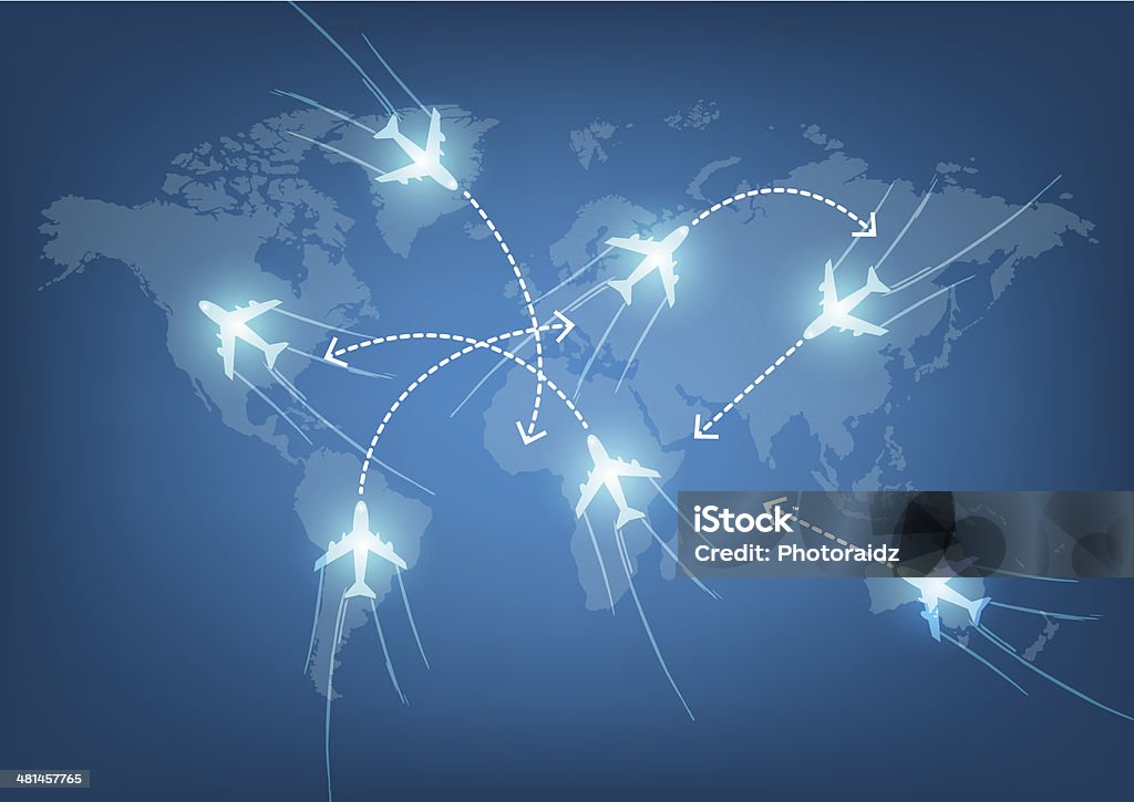 Vector World Travel Map With Airplanes Stock Illustration Download