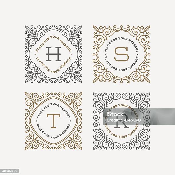 Set Templat Logo Monogram Dengan Bingkai Ornamen Kaligrafi Berkembang