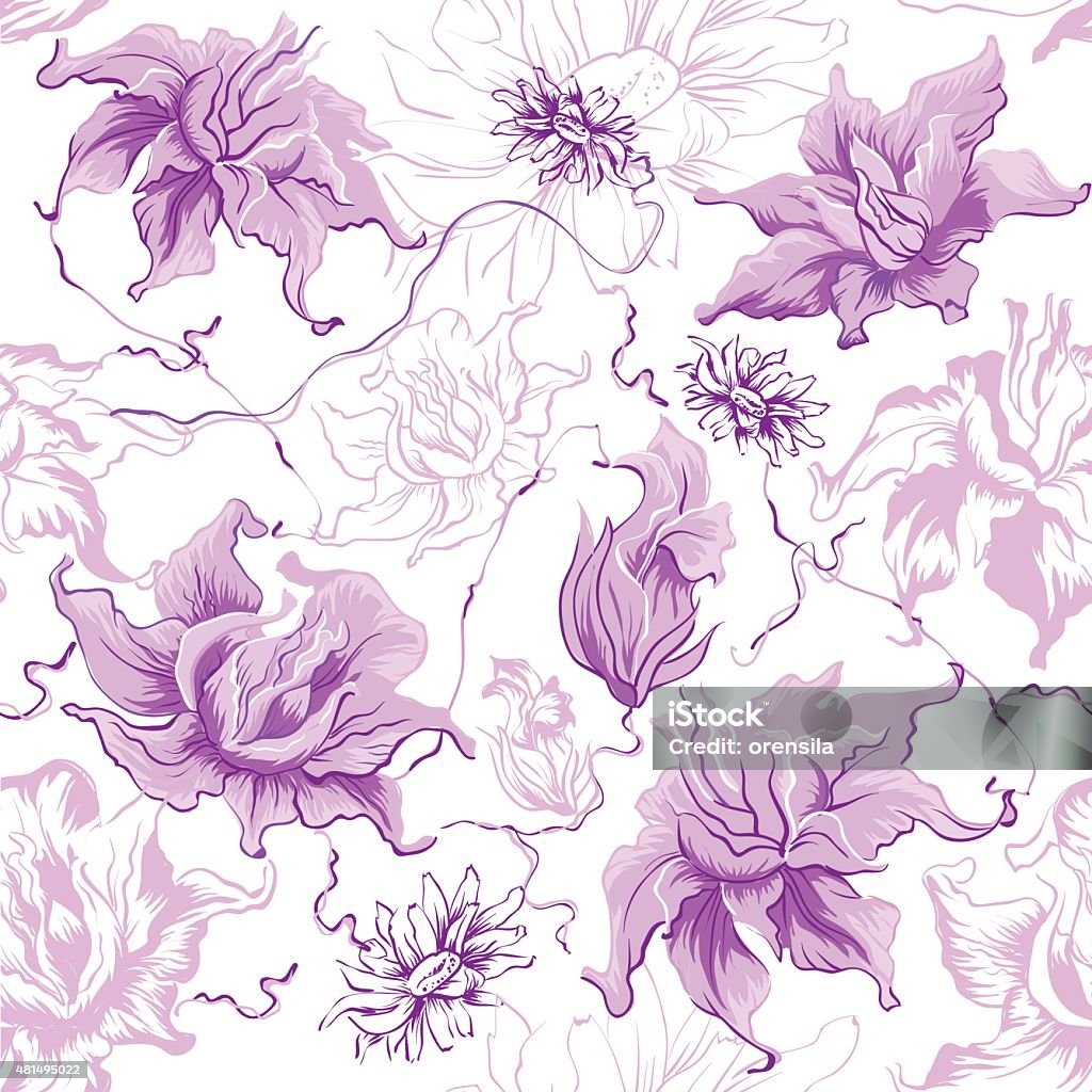 Purple Flowers Seamless Stock Illustration Download Image Now 2015