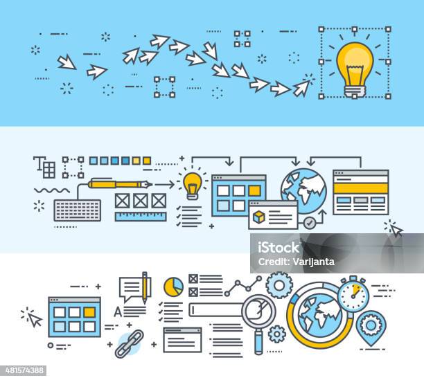 Spanduk Konsep Desain Datar Garis Tipis Untuk Desain Web Seo Ilustrasi