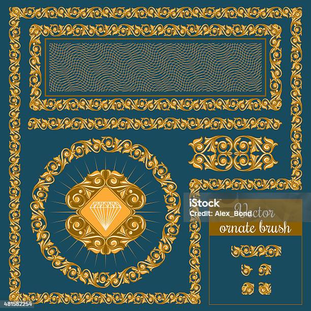 Decorative Golden Ornate Design Elements And Brush For Illustrator向量圖形及