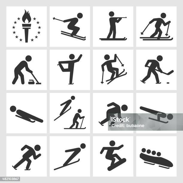 Sports Dhiver Noir Blanc Ensemble Dicônes Vectorielles Libres De Droits