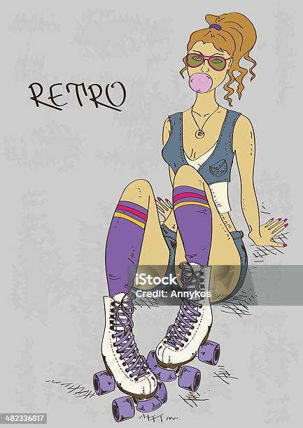 Retro Illustration With Girl On Roller Skates Stock Illustration Download Image Now Roller