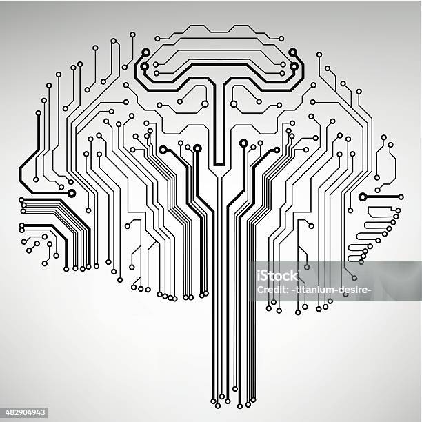 Circuit Board Computer Style Brain Vector Technology Background向量圖形及更多