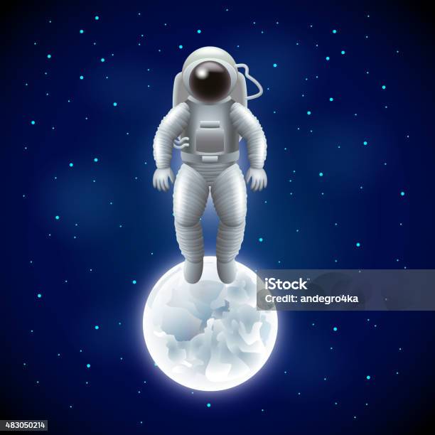 Astronaut And Moon In Space Vector Background向量圖形及更多2015年圖片 2015年 人
