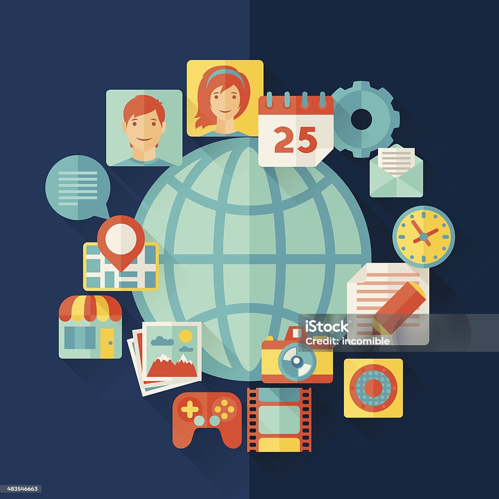 Social Media Concept Illustration In Flat Design Style Stock
