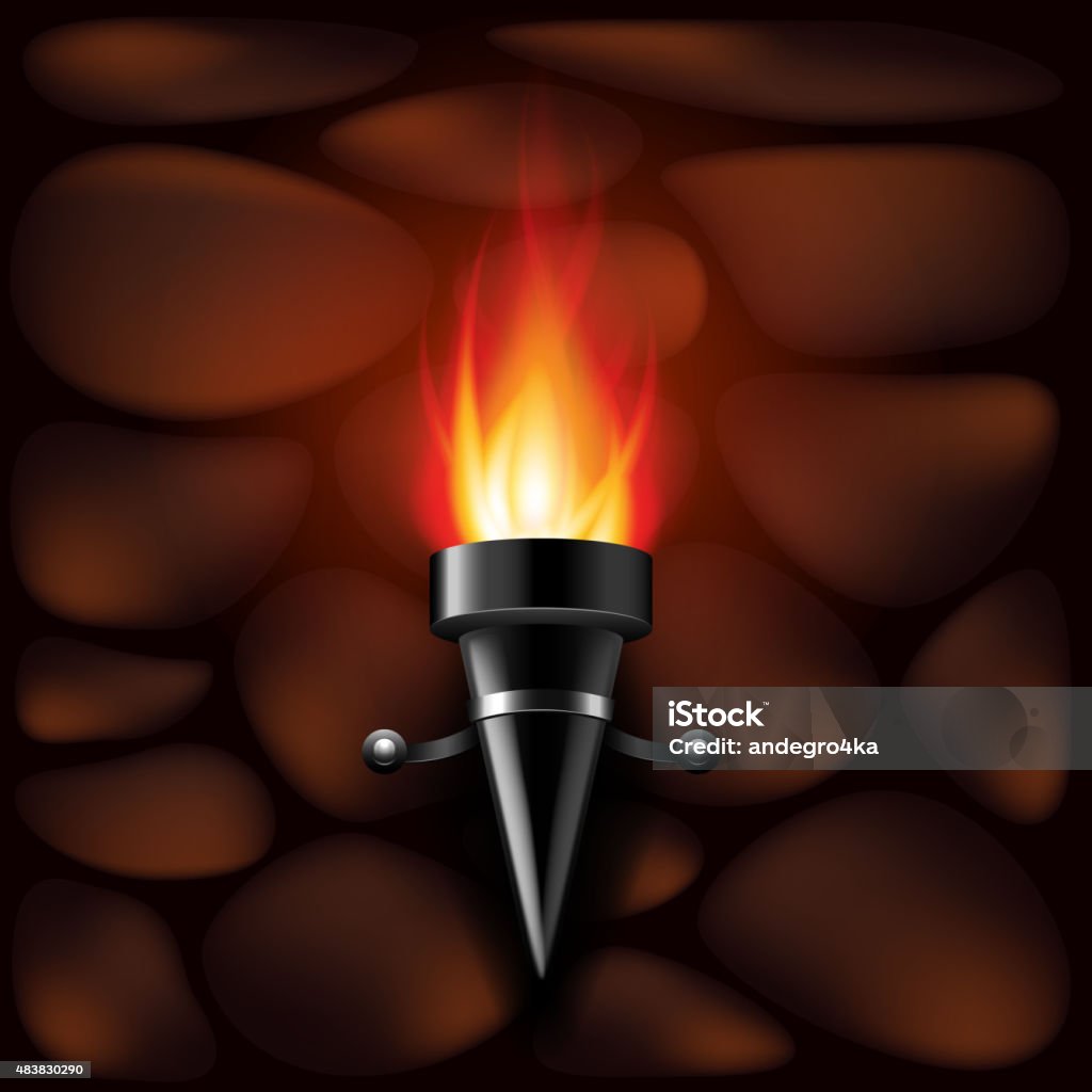 Fire Torch On Stone Wall Vector Background Stock Illustration