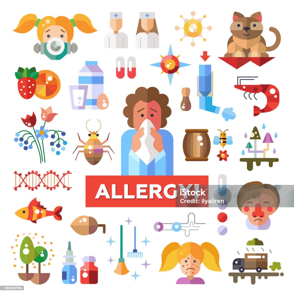 Satz Von Flachen Designallergie Und Allergen Symbole Infografiken ... Satz Von Flachen Designallergie Und Allergen Symbole Infografiken ...