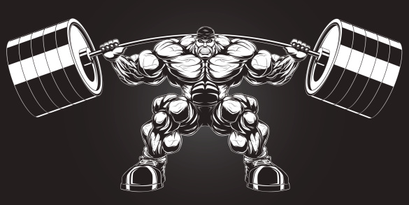 일러스트레이션 Bodybuilder 바벨 공사장 인부에 대한 스톡 벡터 아트 및 기타 이미지 공사장 인부 귀여운 근육질