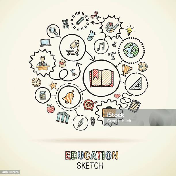 Léducation Icônes De Croquis Main Dessiner Contact Avec Le Monde