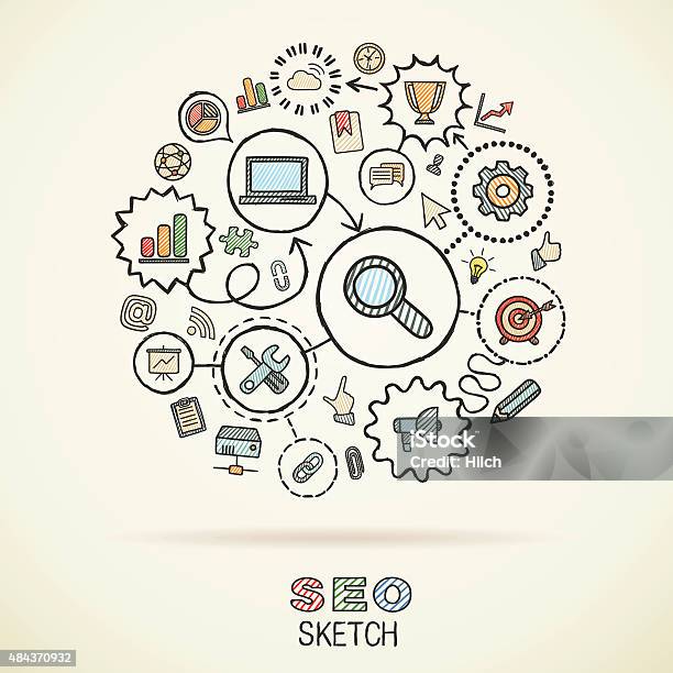 Seo Main Dessiner Esquisse Icônes De Garder Contact Avec Le Monde