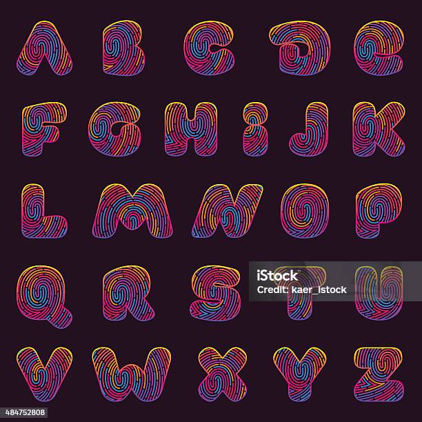 Line Fingerprint English Alphabet Letters Set向量圖形及更多指紋圖片 指紋 打字體 海報