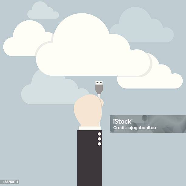 Pebisnis Tangan Menghubungkan Kabel Ke Cloud Konsep Komputasi Awan