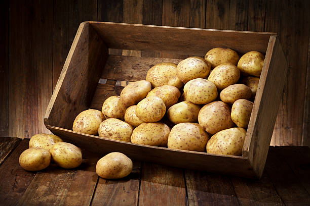 Free Stock Photo of Wooden Box Filled With Potatoes on Table | Download ...