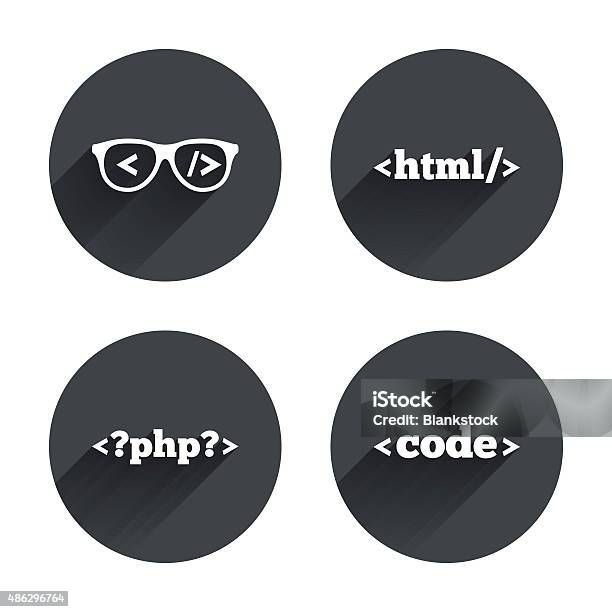 Programmer Coder Glasses Html Markup Language Stock Illustration Download Image Now 2015 5220
