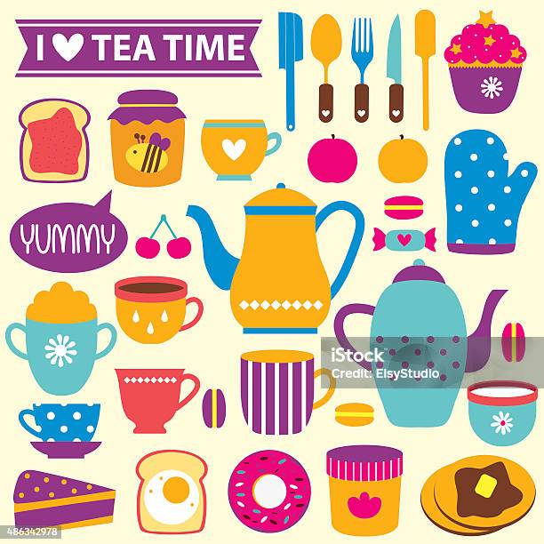 Tea Time Clip Art Set向量圖形及更多多士圖片 多士 餐刀 2015年 Istock