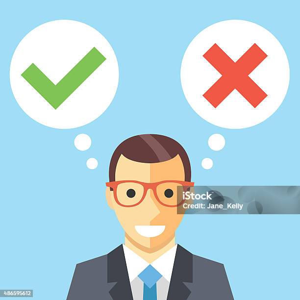 Man And Speech Bubbles With Checkmarks Flat Illustration Decision