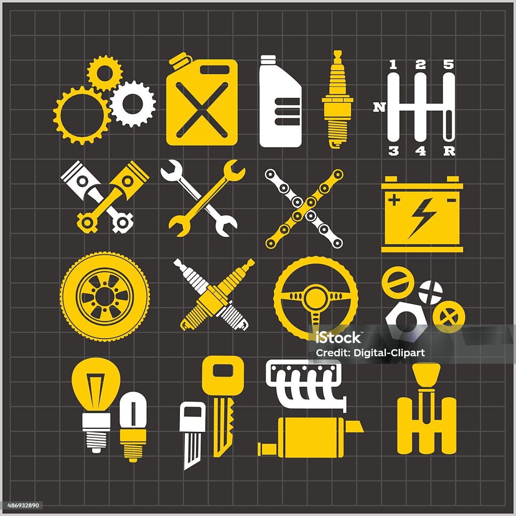 Car Part Icons Set On A Dark Background Vector Stock Stock Illustration Download Image Now