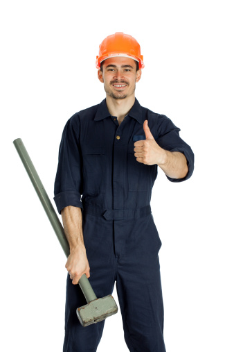 Builder 해머 흰색 바탕에 흰색 배경 건설 산업에 대한 스톡 사진 및 기타 이미지 건설 산업 공사장 인부 남자