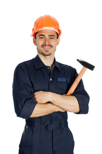 Builder 해머 흰색 바탕에 흰색 배경 건설 산업에 대한 스톡 사진 및 기타 이미지 건설 산업 공사장 인부 기계공