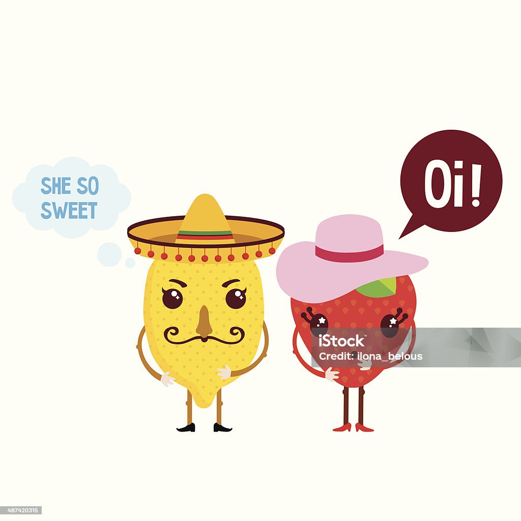 Karakter Kartun Lemon Dan Stroberi Yang Lucu Ilustrasi Stok Unduh