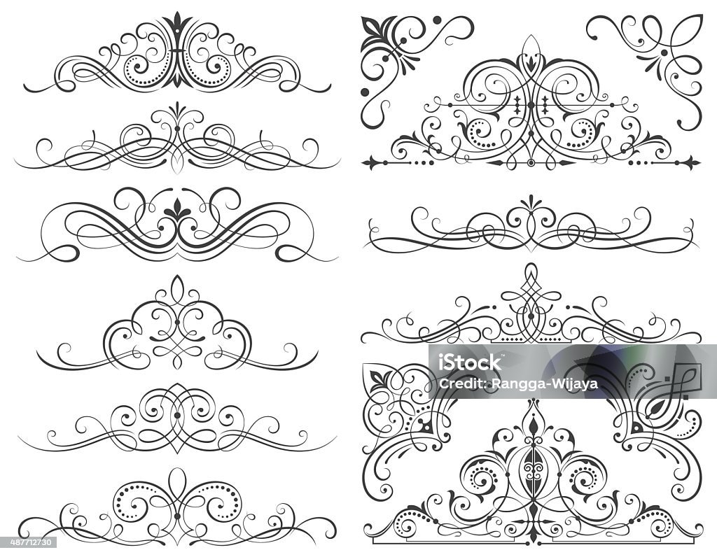 Calligraphic Frames And Scroll Elements向量圖形及更多裝飾品圖片 裝飾品 哥德式 角落 描述
