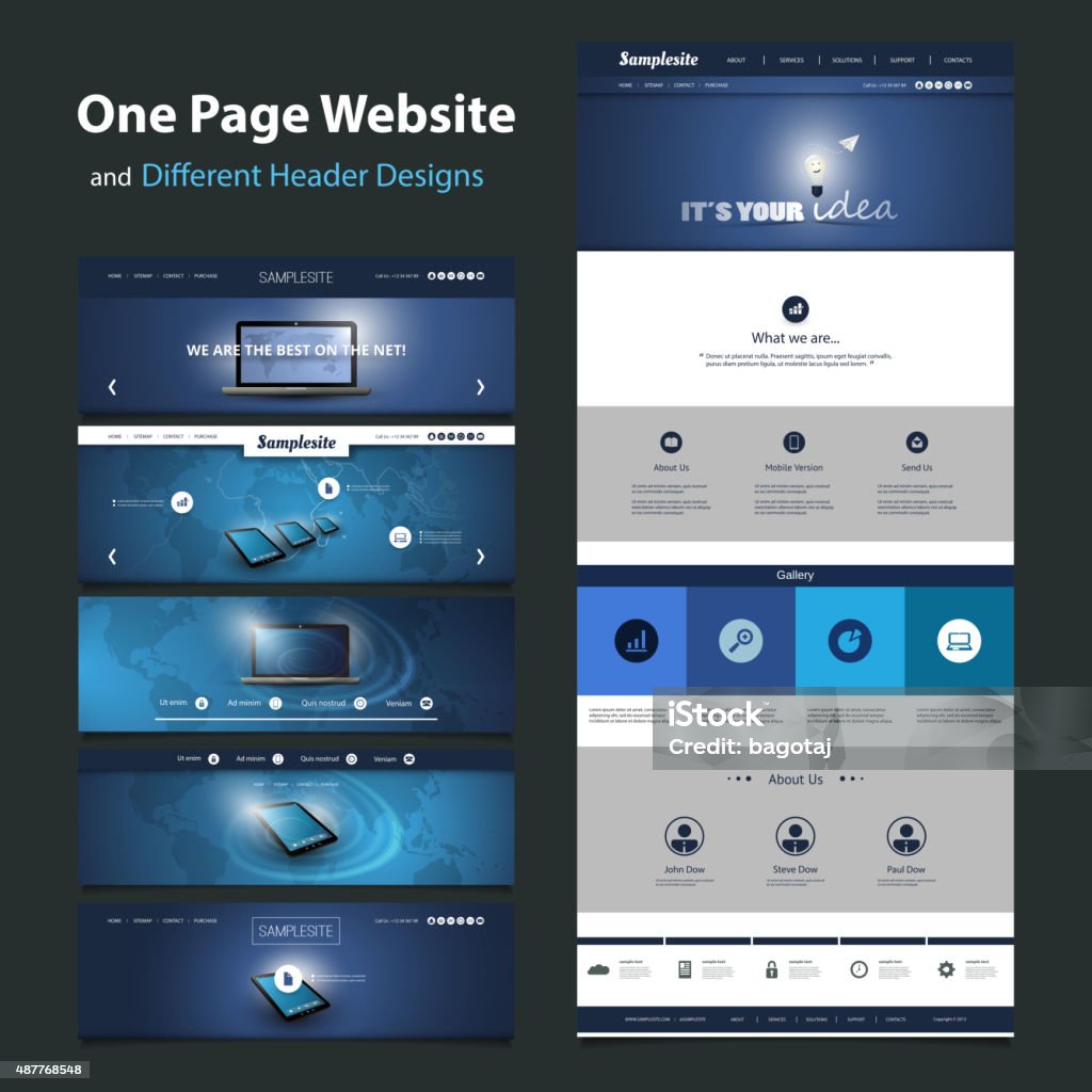 Templat Desain Situs Web Satu Halaman Dan Header Berbeda Ilustrasi Stok ... Templat Desain Situs Web Satu Halaman Dan Header Berbeda Ilustrasi Stok ...