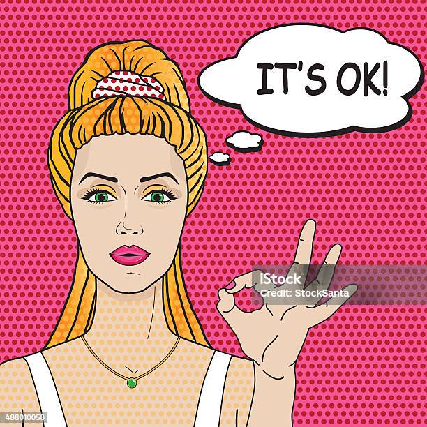 Blonde Woman Says Its Ok Pop Art Comics Retro Style Stock Illustration