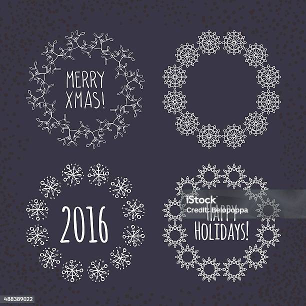 Christmas Wreath Drawn Vector Set向量圖形及更多2015年圖片 2015年 Pinaceae 事件