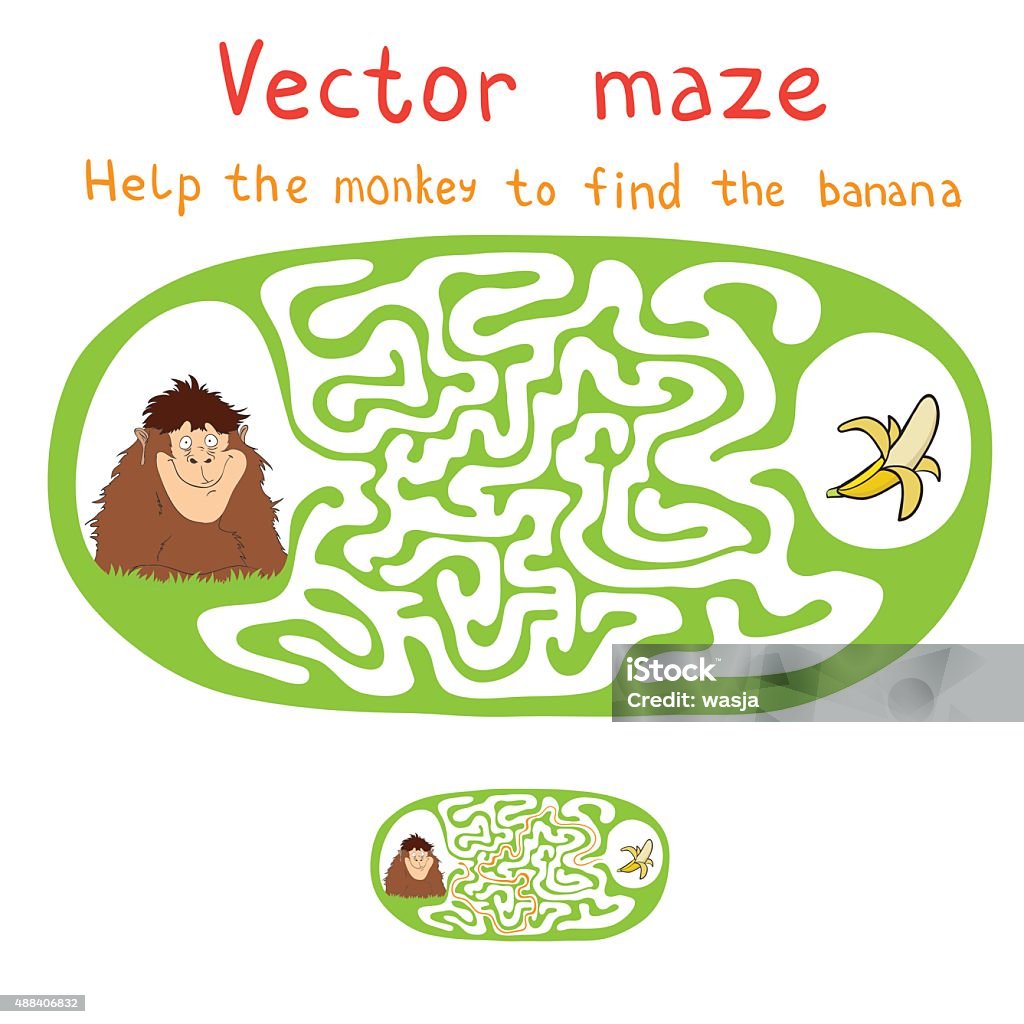 Ilustración De Vector Maze El Laberinto Con Monos Y De Banana Y Más