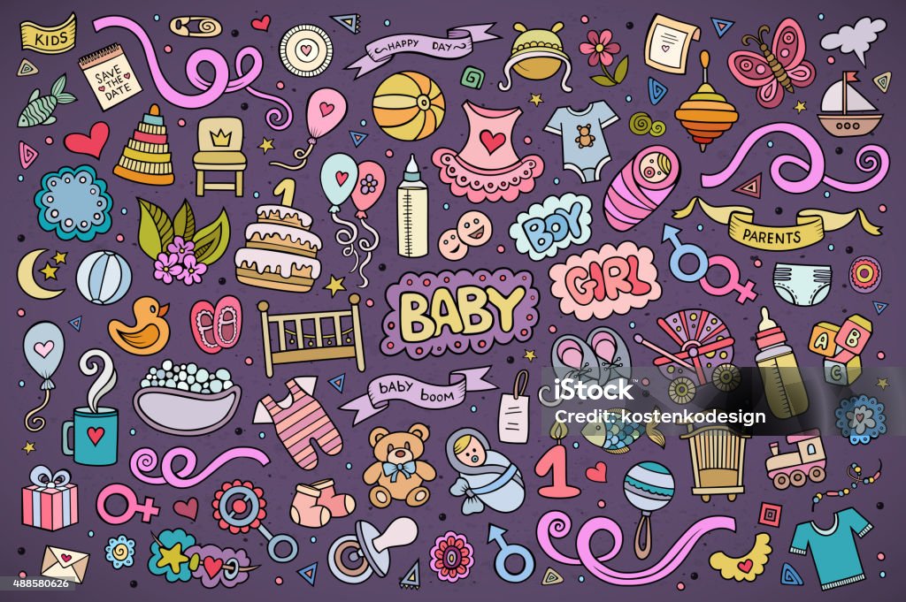Vecteur Coloré Dessinés À La Main Doodle Dessin Animé Ensemble Dobjets