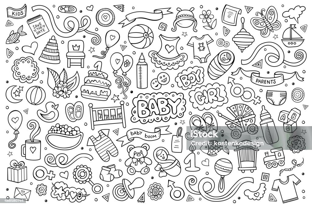 Sketsa Vektor Tangan Digambar Doodle Kartun Set Objek Ilustrasi Stok