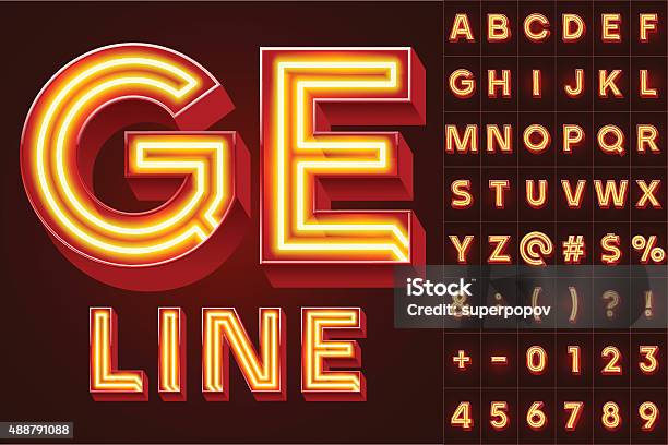 Red Realistic Neon Tube Alphabet For Light Board向量圖形及更多電影圖片 電影 文字