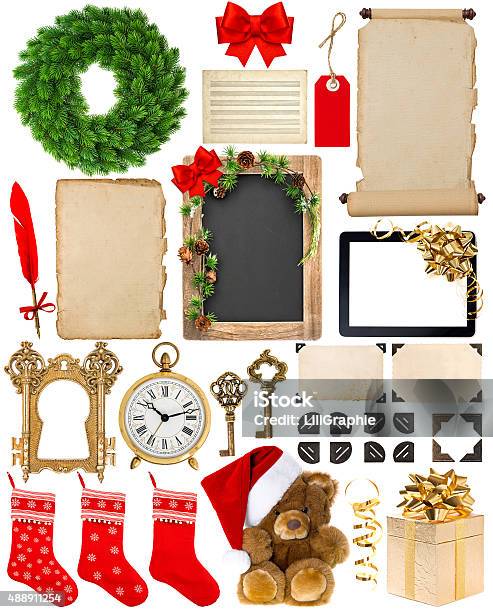 Dekorasi Natal Ornamen Dan Hadiah Kertas Dan Bingkai Terisolasi Di Atas