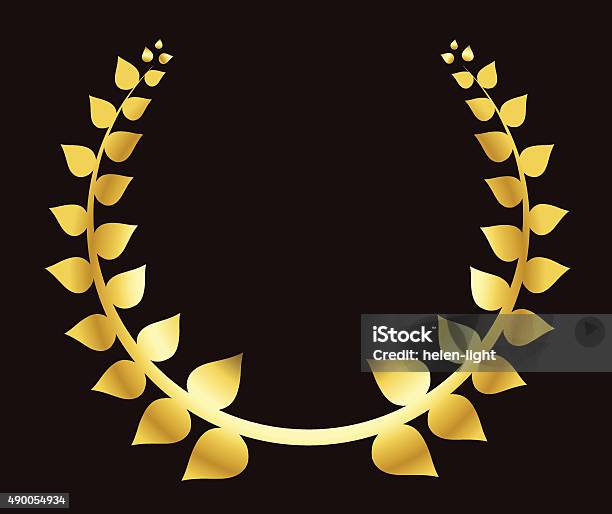 Gold Laurel Wreath On The Black Background向量圖形及更多2015年圖片 2015年 剪裁圖