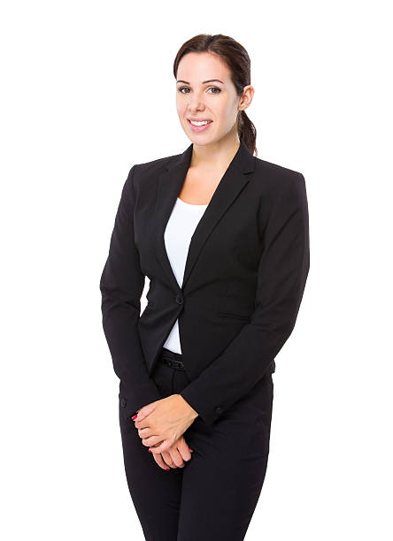 560 Portrait Of Smiling Business Woman With Folded Hands Isolated On