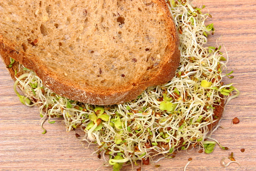 Wholemeal 식빵 알팔파 등과 같이 다양한 작물이 및 무 미네스트론 0명에 대한 스톡 사진 및 기타 이미지 0명