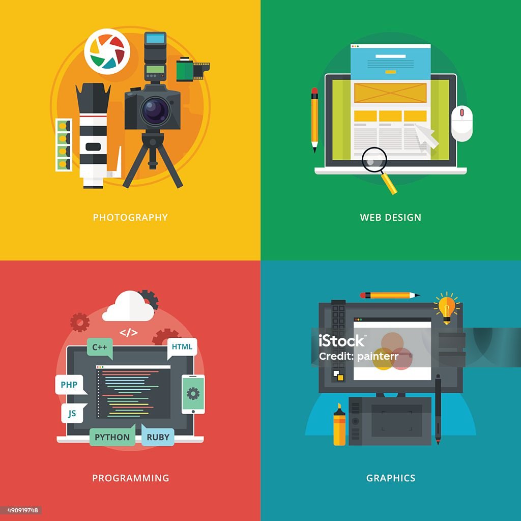 Flat Concepts For Photography Web Design Programming Graphics Stock Illustration Download