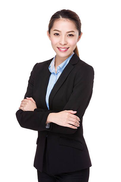 560 Portrait Of Smiling Business Woman With Folded Hands Isolated On