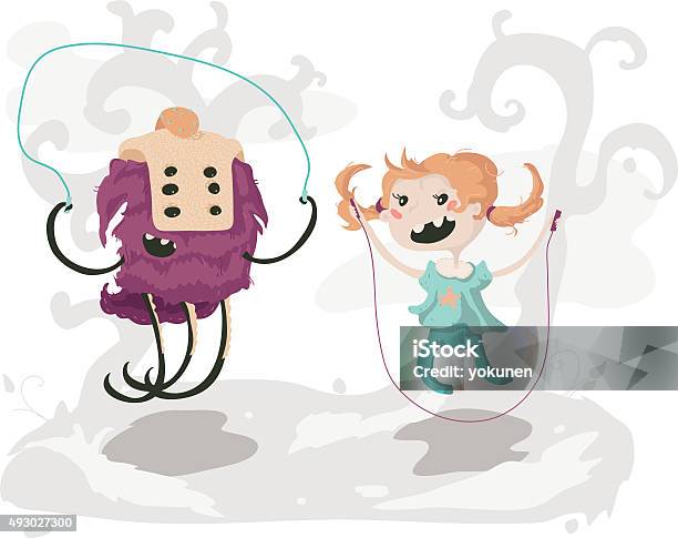 Ilustración de Ilustración De Coloridos Chica Y Monster Jugando Con ... Ilustración de Ilustración De Coloridos Chica Y Monster Jugando Con ...