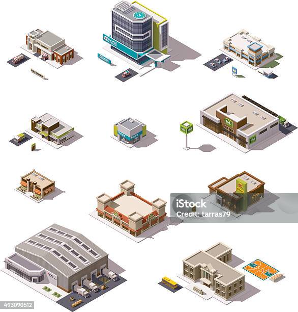 Vector Isometric Buildings Set向量圖形及更多等軸測投影圖片 等軸測投影 建築業 醫院 Istock