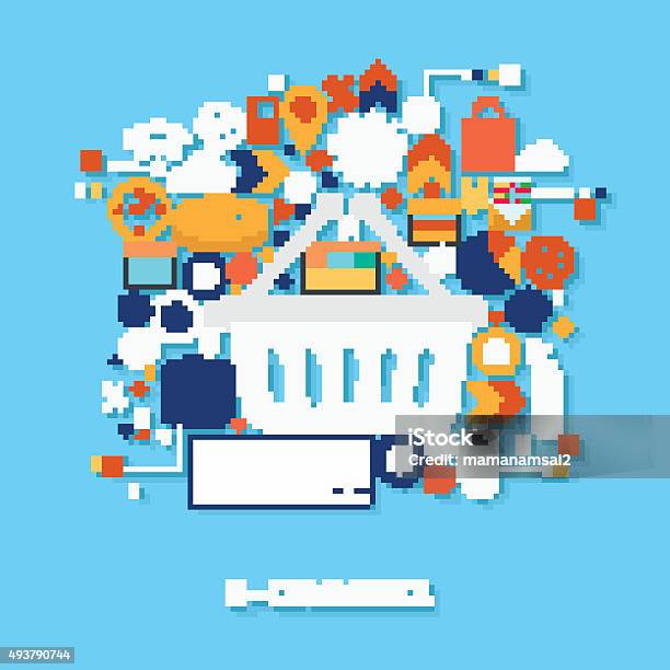 E코머스 설계 청색 배경 벡터 0명에 대한 스톡 벡터 아트 및 기타 이미지 0명 2015년 바구니 Istock